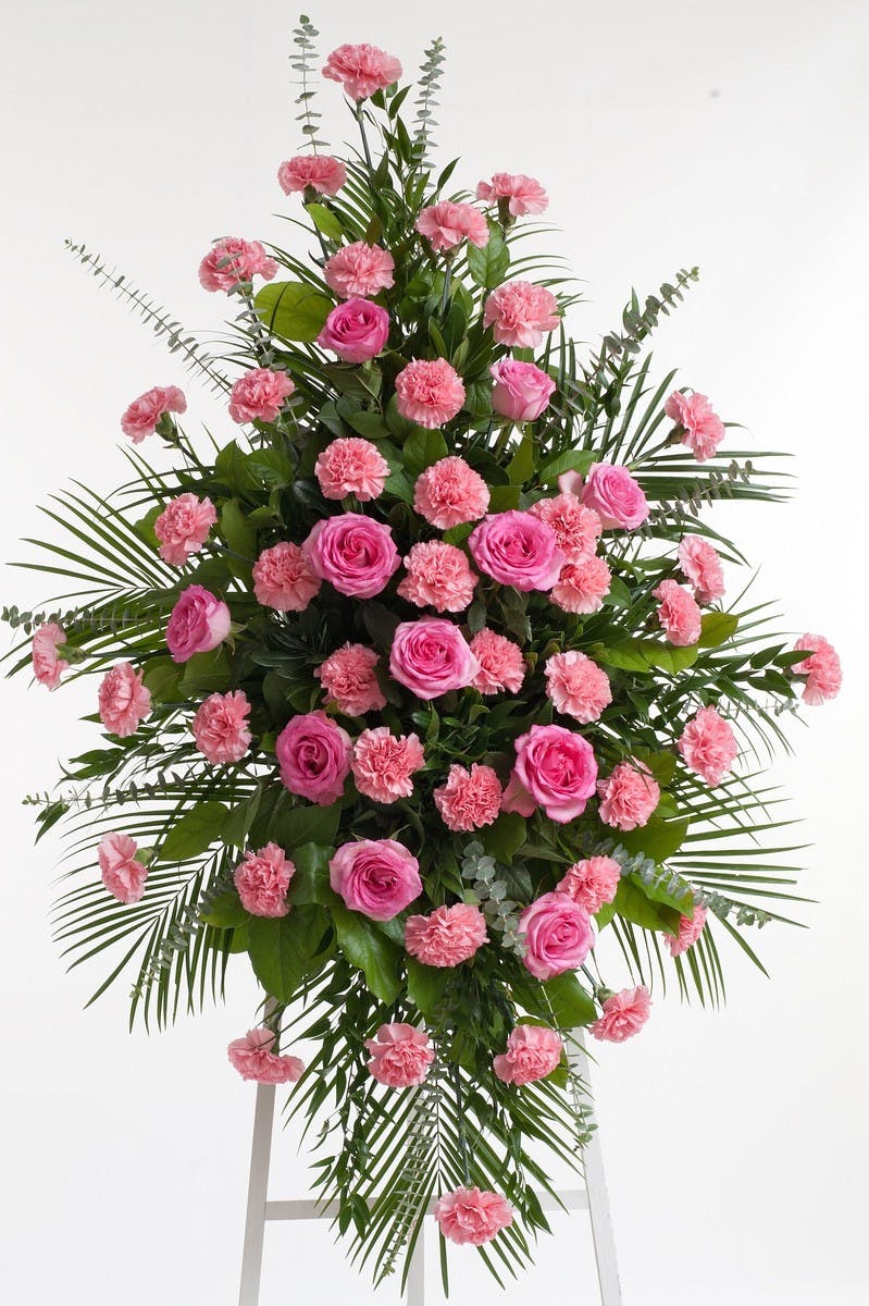 Pink Rose and Carnation Easel Spray - Stadium Flowers